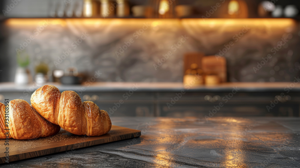 Empty wooden table with blurred background of bakery shelf in cafe for ...