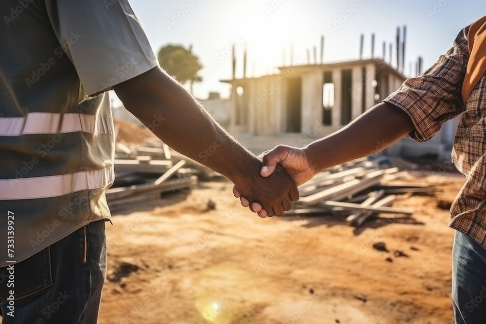 architects handshake at construction site Stock Photo | Adobe Stock