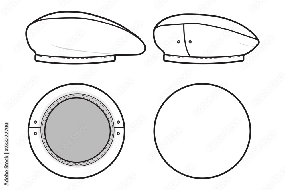 Beret Hat Vector Technical Drawing Illustration Blank Streetwear Mock ...