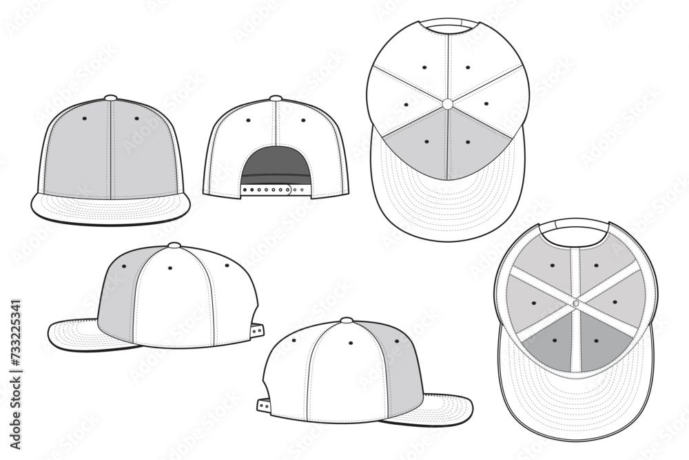 เวกเตอร์ Stock Fitted Snapback Cap Hat Vector Technical Drawing ...