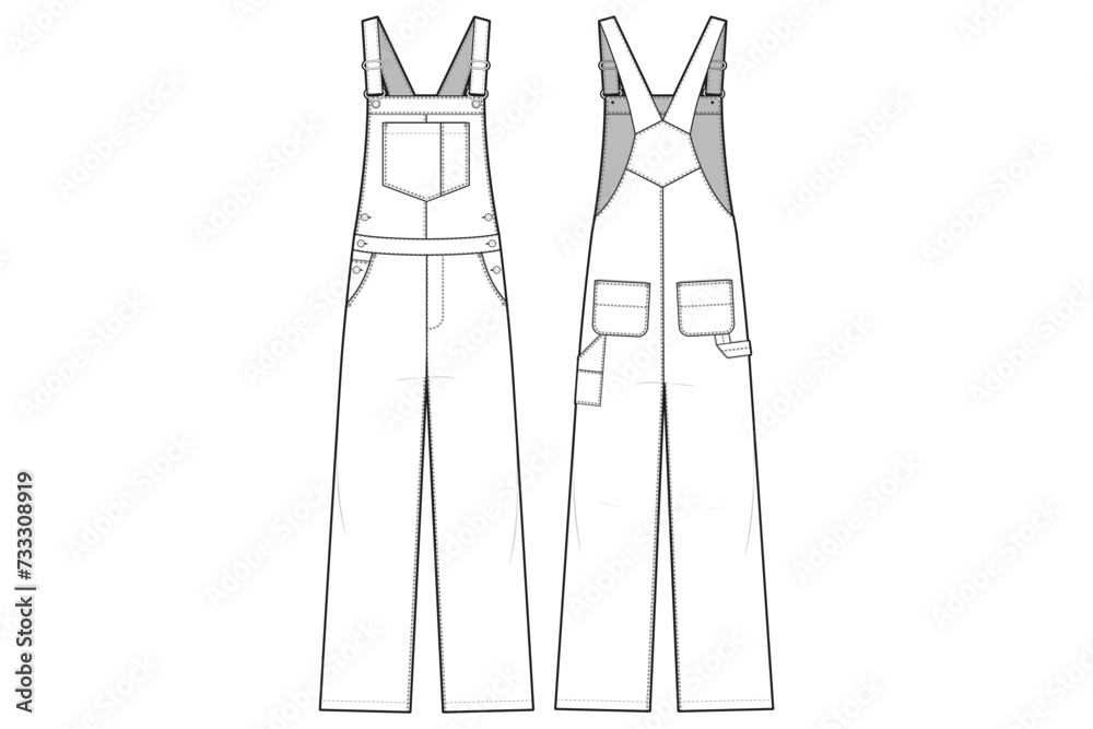 Stock-Vektorgrafik „denim jean overalls Flat Technical Drawing ...