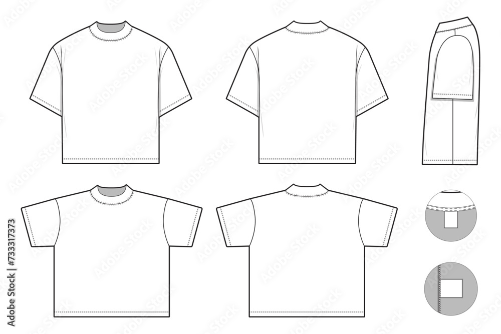 Regular fit tee top t-shirt flat technical drawing illustration short sleeve blank streetwear ...