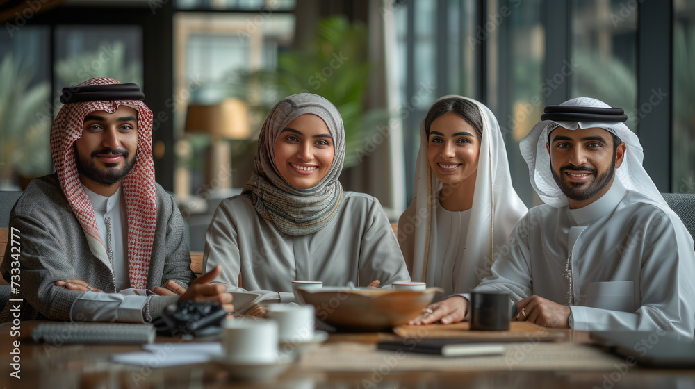 Group of middle-eastern corporate business people wearing traditional ...