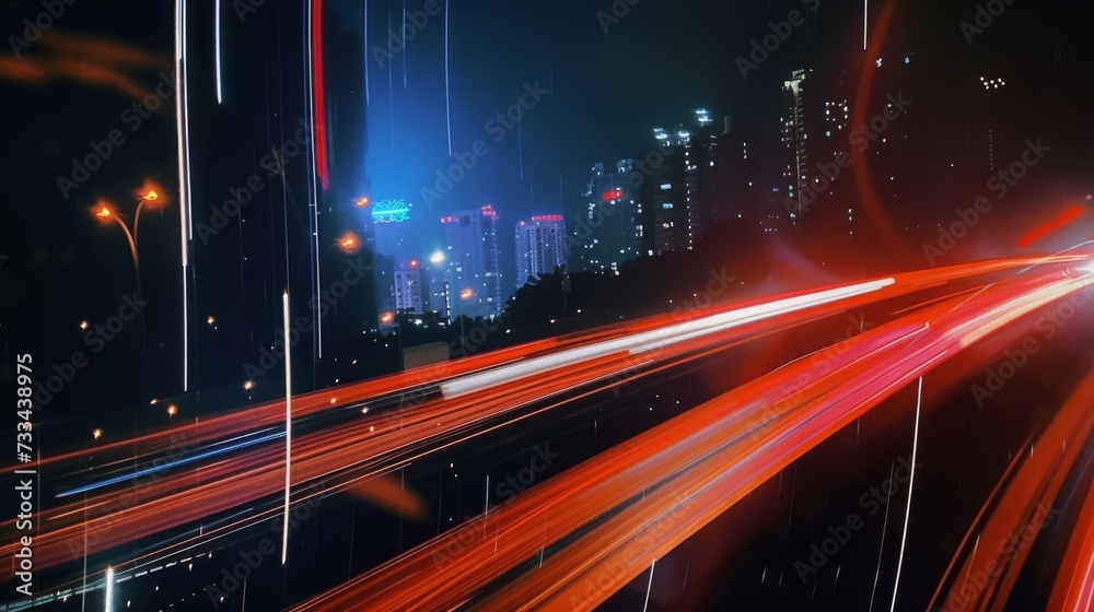 Blur curve city lights movement at night. Urban streets lights in ...
