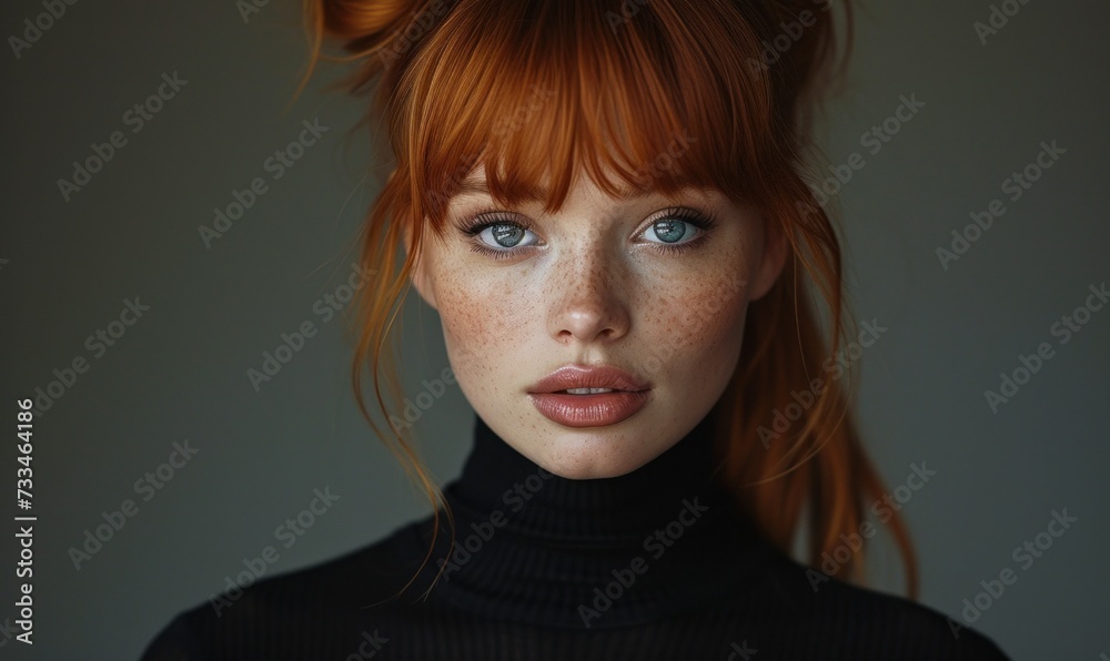 redhead supermodel on dsrk background, stunning beauty model, big ...