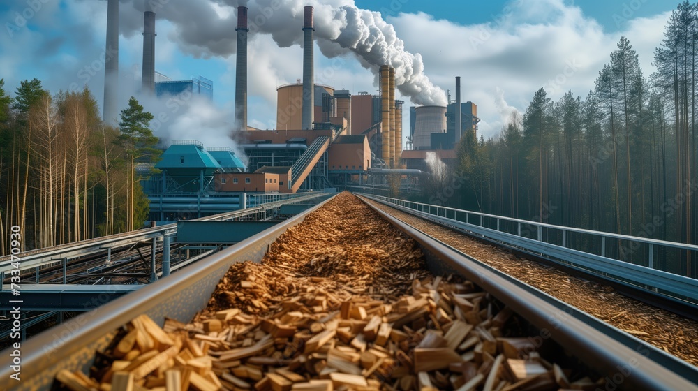 Bioenergy in action: Conveyor belt transporting biomass into a power ...