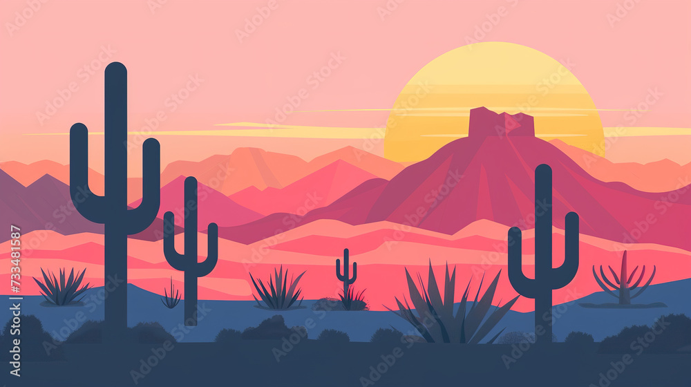 Saguaro national park, arizona in minimal colorful flat vector art ...