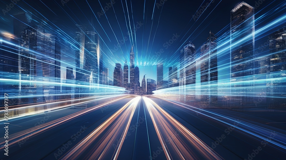 warp speed in hyper loop with blur light from buildings' lights in mega ...