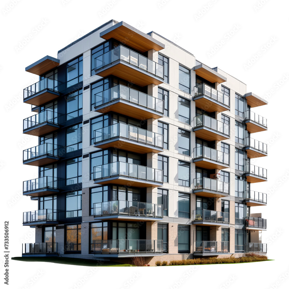 Modern apartment building isolated on transparent background, cut out ...