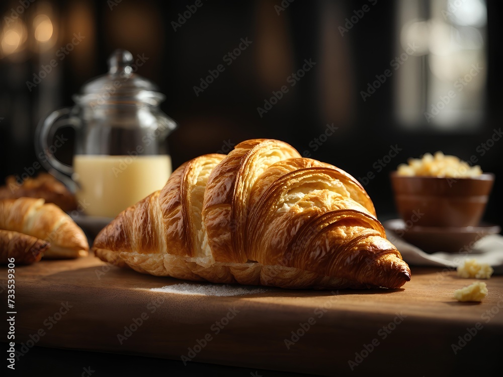 French croissants, best puff pastry dessert, cinematic food photography ...