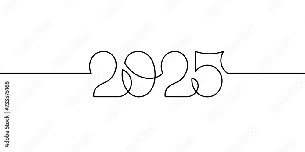 One line 2025 drawing. Continuous doodle drawing, isolated on white ...
