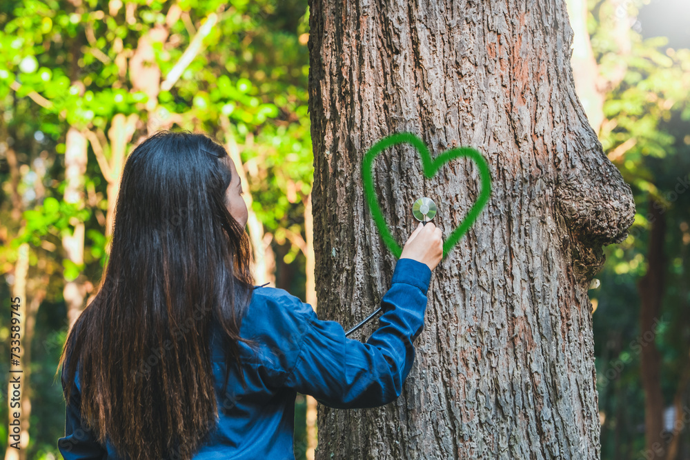 Human hand Hug and touching tree in the forest .people protect from ...