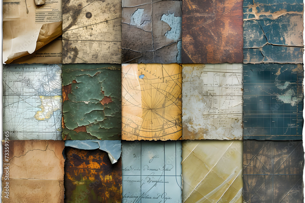 Stock-Illustration „Historical Map Tiles. A collage of aged, vintage ...