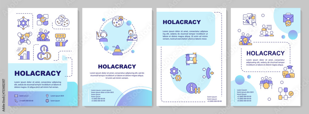 Implement holacracy blue circles brochure template. Key role. Leaflet ...