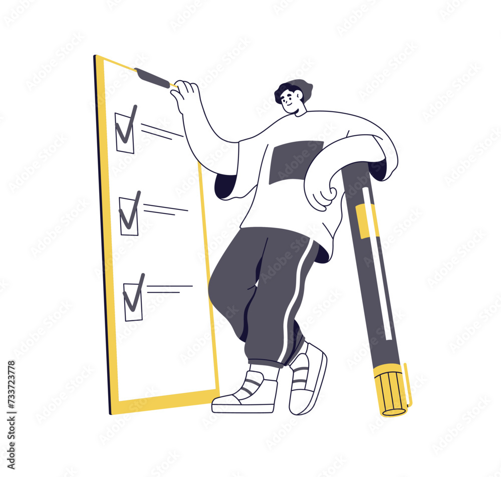 Ticking checkmarks, filling paper survey, questionnaire, poll form ...