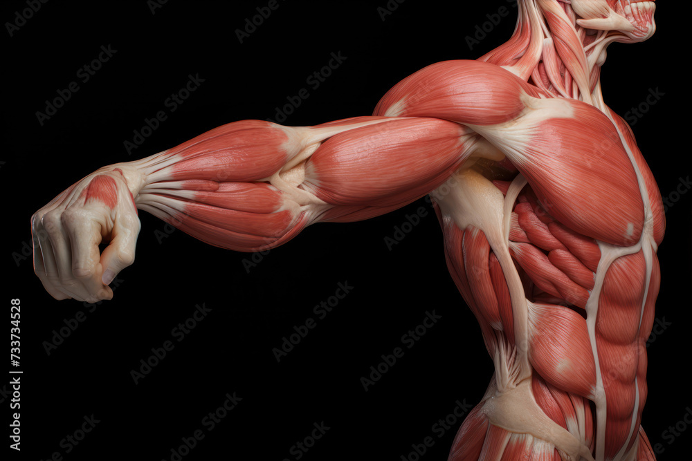 Human muscle anatomy - Muscles isolated on black background. 3D ...