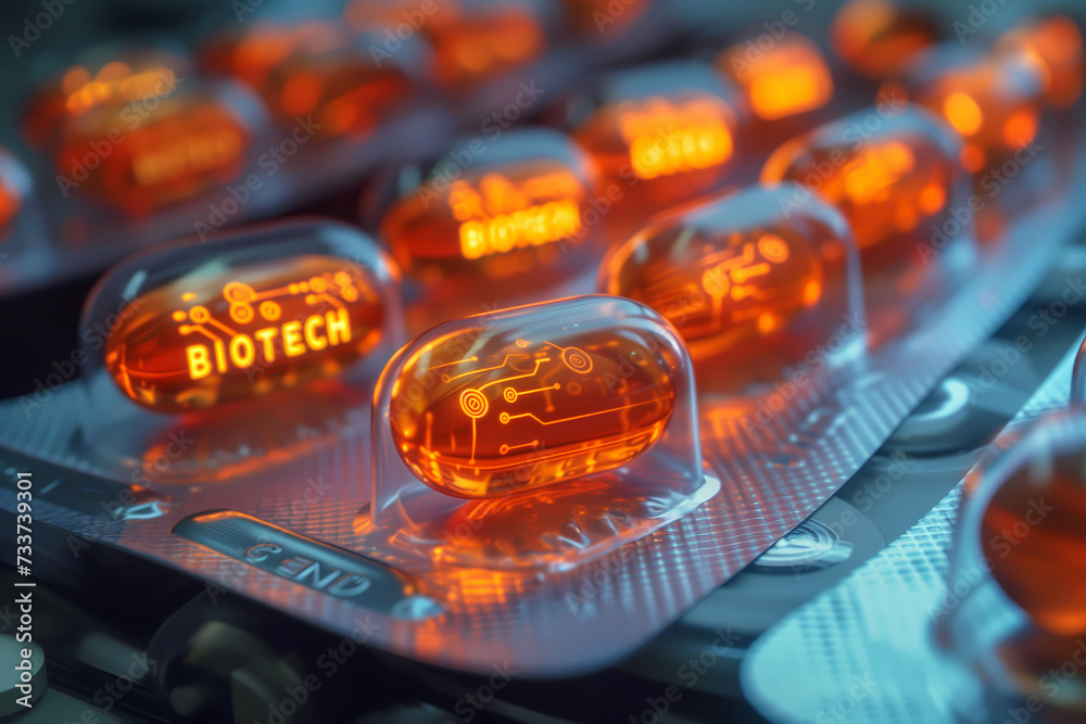 Innovation in biotechnology, microbiology, nanotechnology, glowing ...