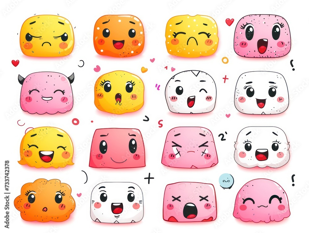 Stock-Illustration „Cute doodle emoticons with facial expressions ...