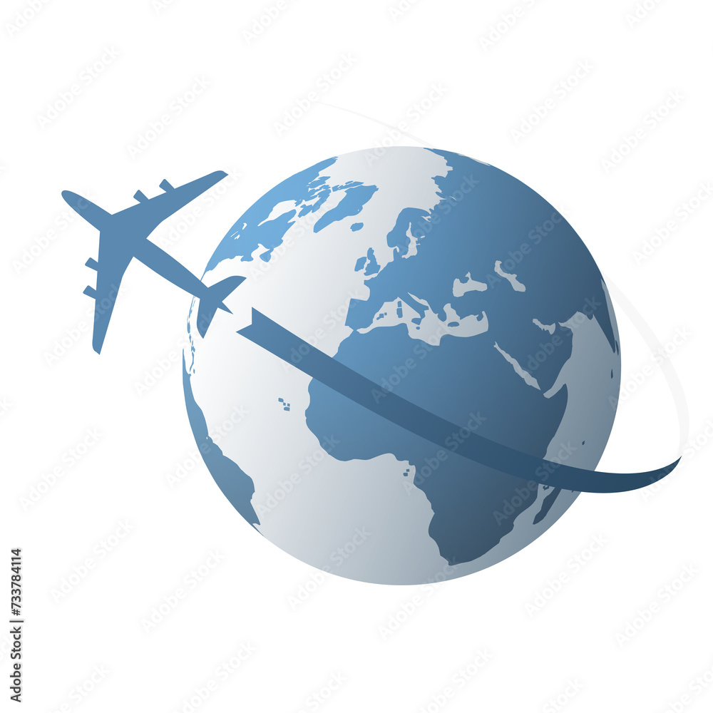 Earth Globe Design with Flying Airplane Around - Concept in Transparent ...