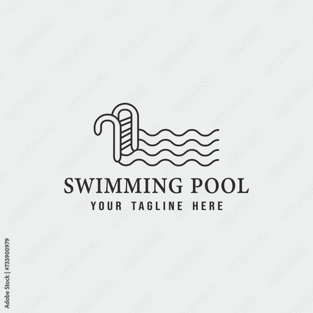 swimming pool logo line art simple minimalist vector illustration ...