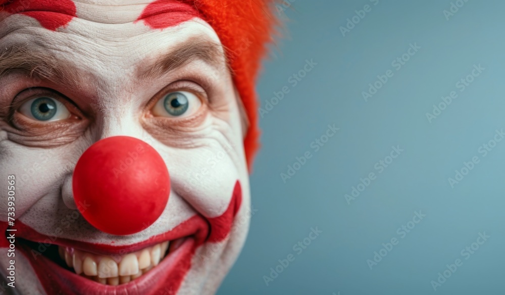 people looking shocked in a studio April Fool with red clown nose ...