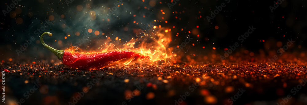Stock-Foto „un piment rouge fort en feu sur un fond noir - format ...