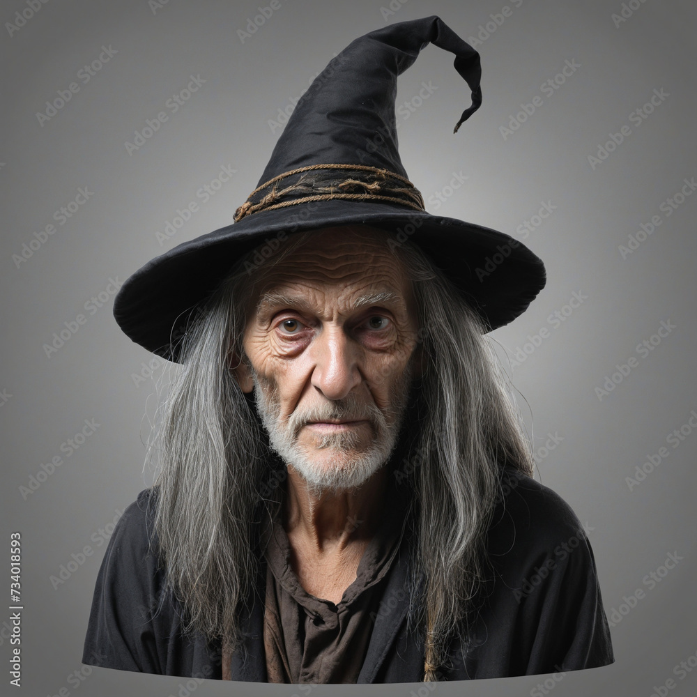 Elderly homeless sorceress, PNG cutout with shadow on transparent ...
