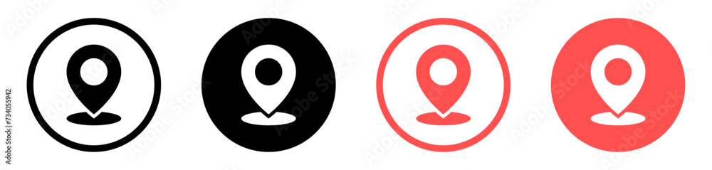 Location icon button set, Map pin place marker. red location pointer ...