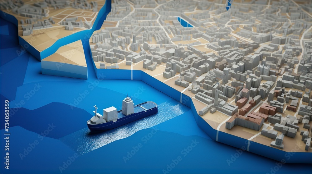 model, ship, 3d, map, city, river, miniature, scale, architecture ...