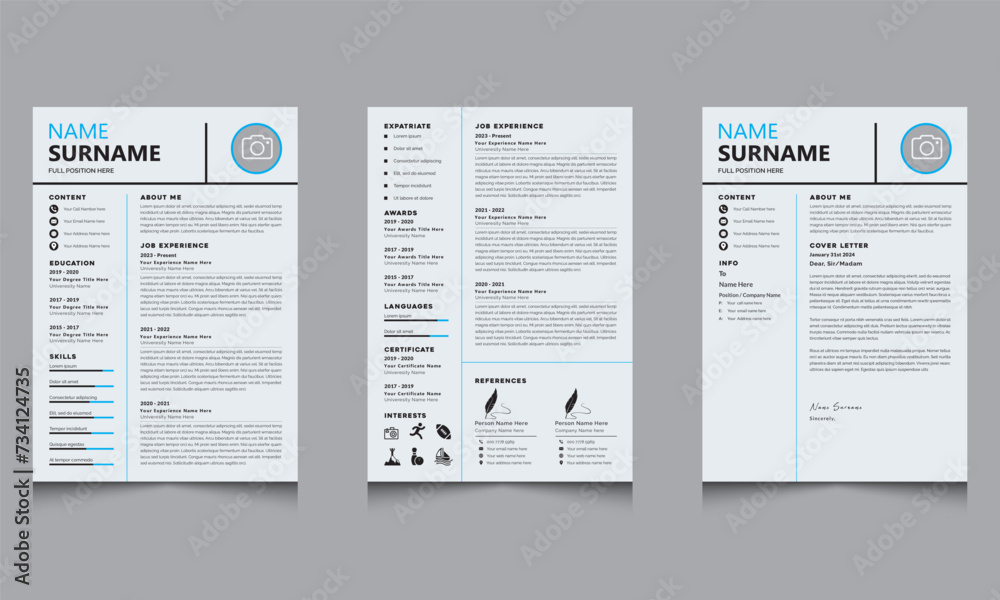 Modern Resume Template Design CV Layout with Cover Letter Template ...