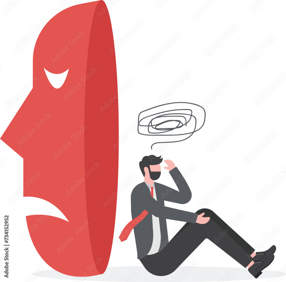 Imposter syndrome; masks with happy or sad expressions.Bipolar disorder ...