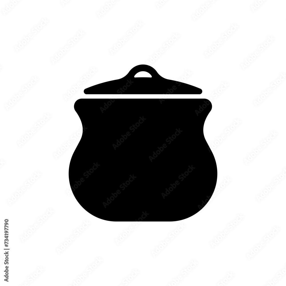 Pot with lid icon. Black silhouette. Front side view. Vector simple ...
