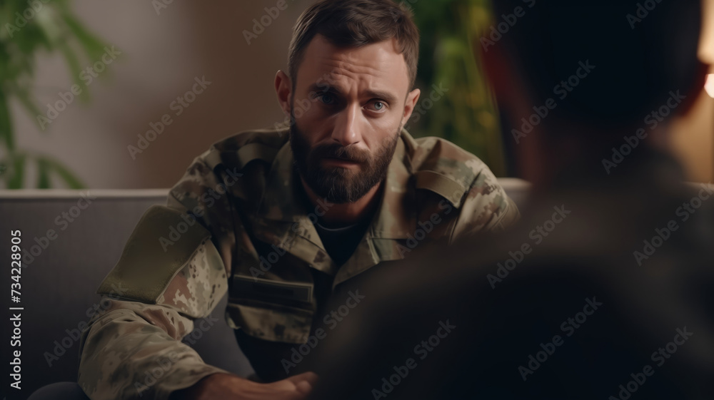 Session psychology after war. Soldier therapy with psychologist, Post ...