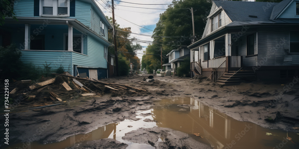 Concept natural disasters with storm wind and rain. Landslide and ...