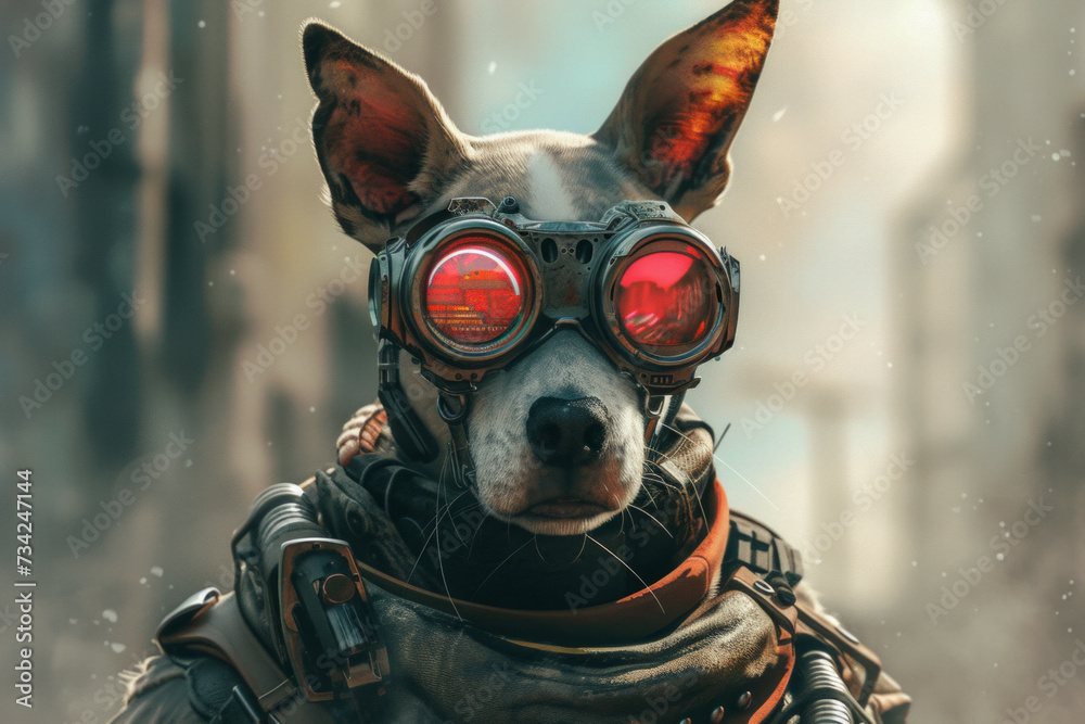 Dynamic image of a petfluencer in cyberpunk style, blending futuristic elements with pet ...