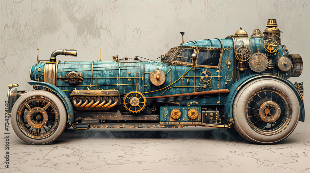 blueprint and diagrams for steampunk car. Stock Illustration | Adobe Stock