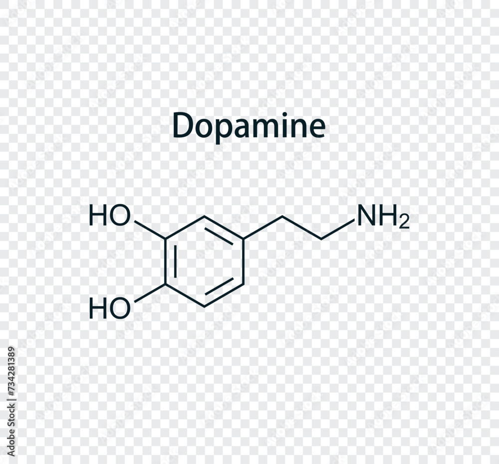 Chemical structure of dopamine. Vector illustration isolated on ...