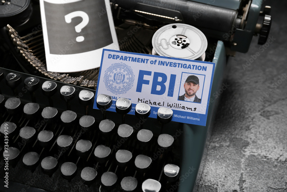 Photo Stock Retro typewriter, document of FBI agent and question mark ...