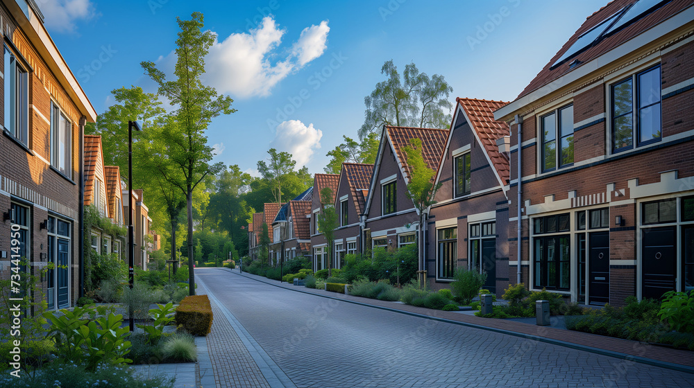 new Dutch Suburban area with modern family houses, newly built modern ...