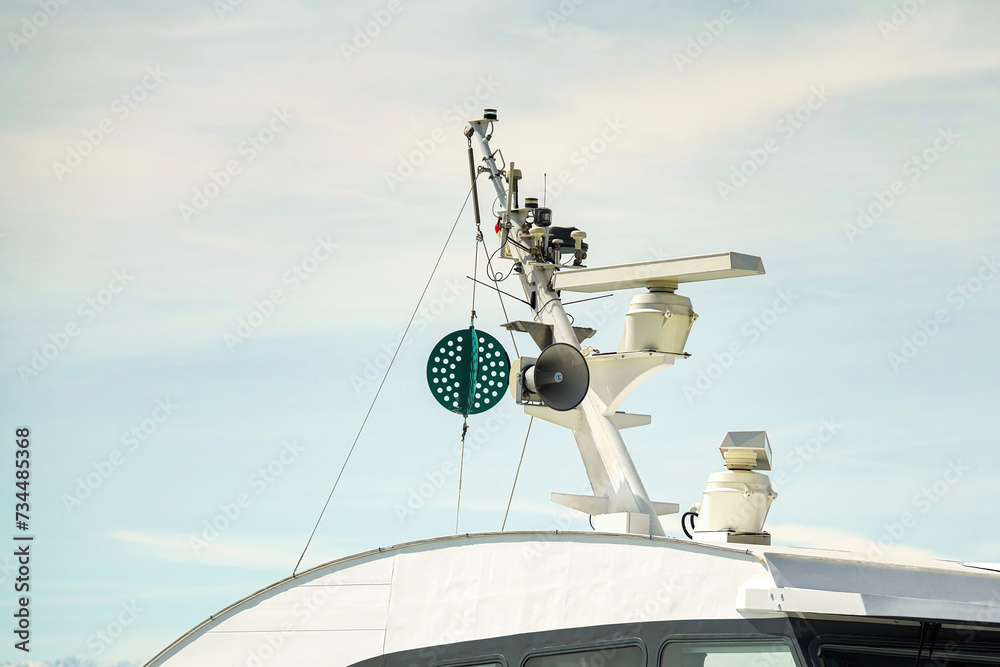 Radio navigation communication system on a ship. Radio Antennas and ...