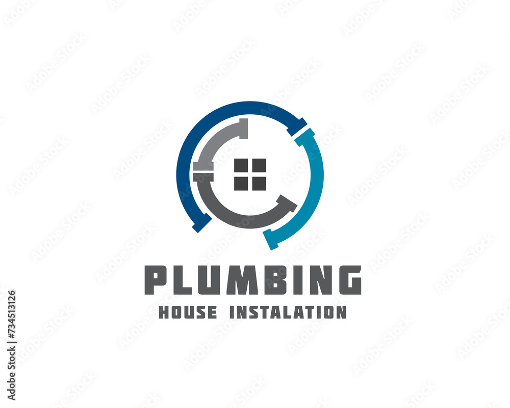circle pipe house plumbing house installation logo icon symbol design ...