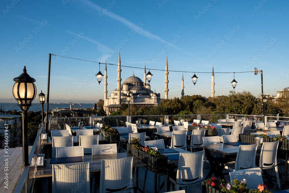 View of the Blue Mosque, also known as Sultan Ahmed Mosque, an Ottoman ...