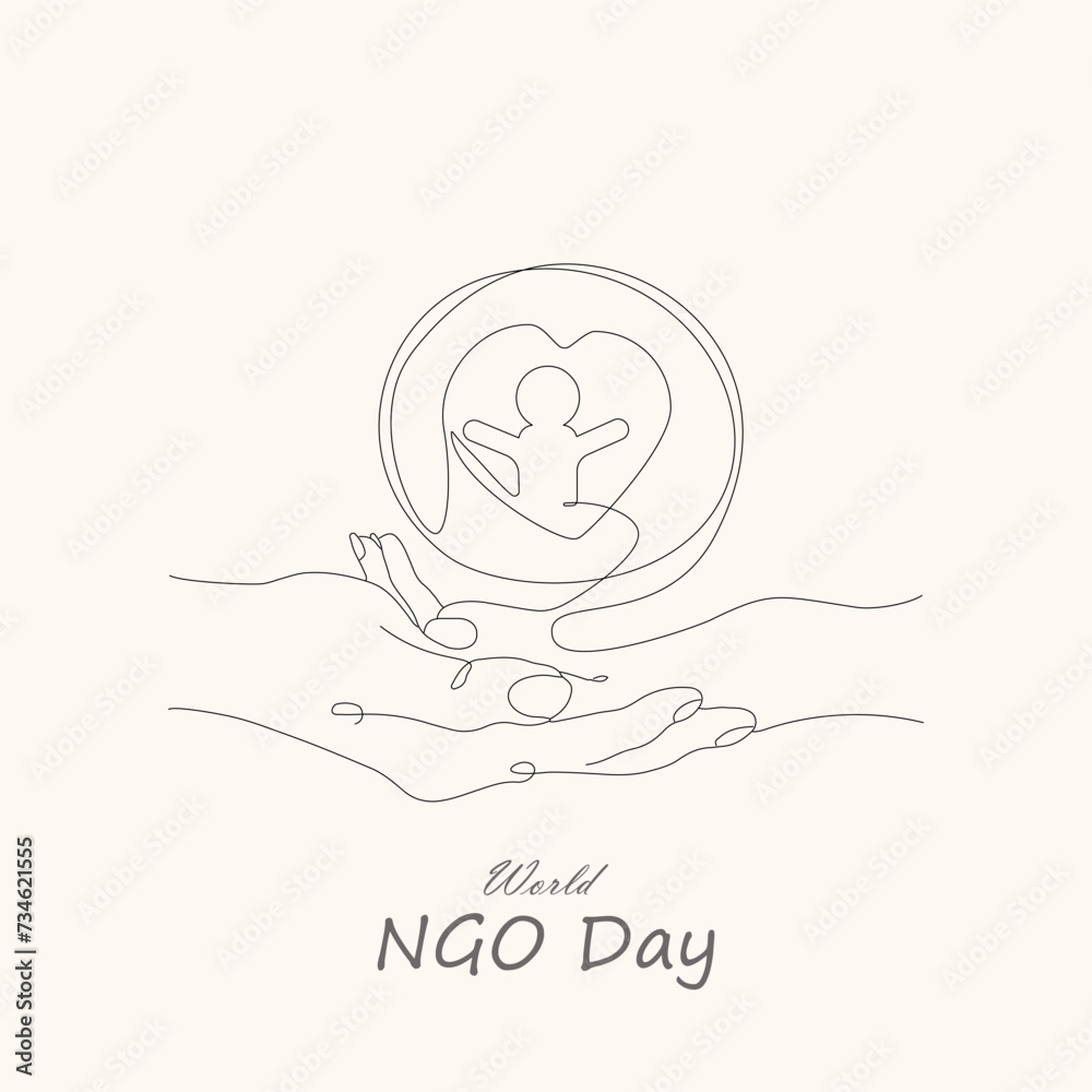 World Ngo Day design of helping charity hands, human, heart and world ...