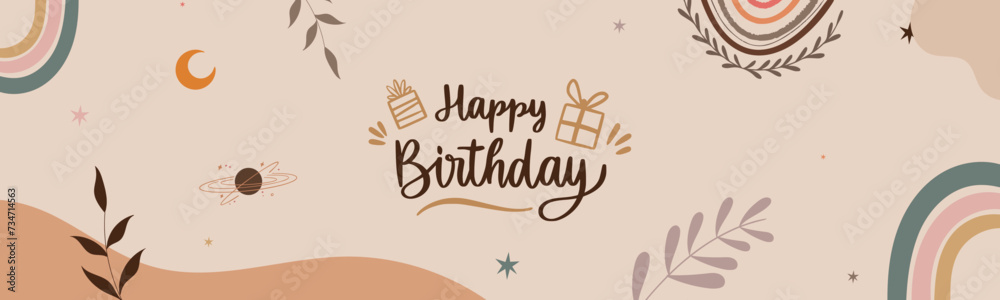 Cute Happy birthday banner landing page birthday card minimal design ...