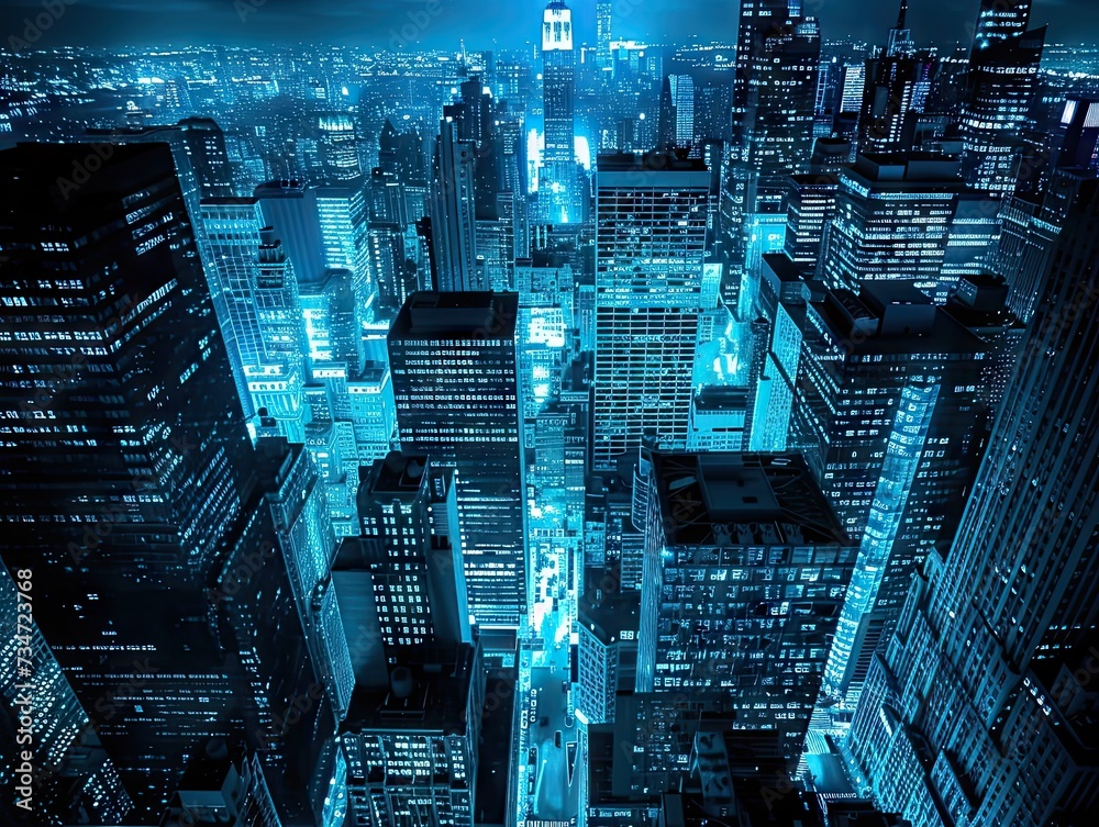 Breathtaking essence of urban skyline at night skyscrapers pierce ...
