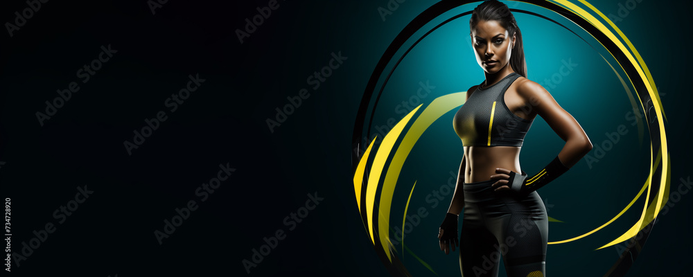 Female fitness model activewear background banner with copy space Stock ...