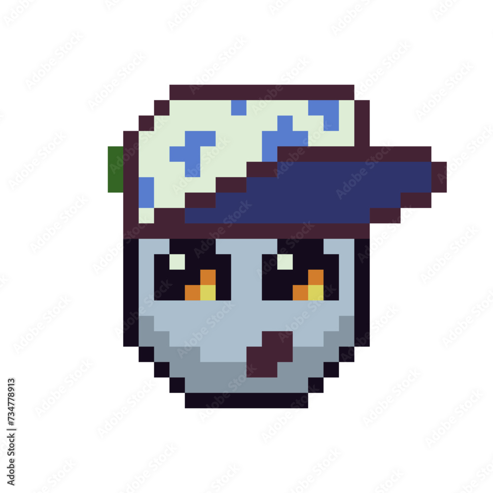 Image vectorielle Stock Boy in cap cute smiley pixel art icon, funny ...