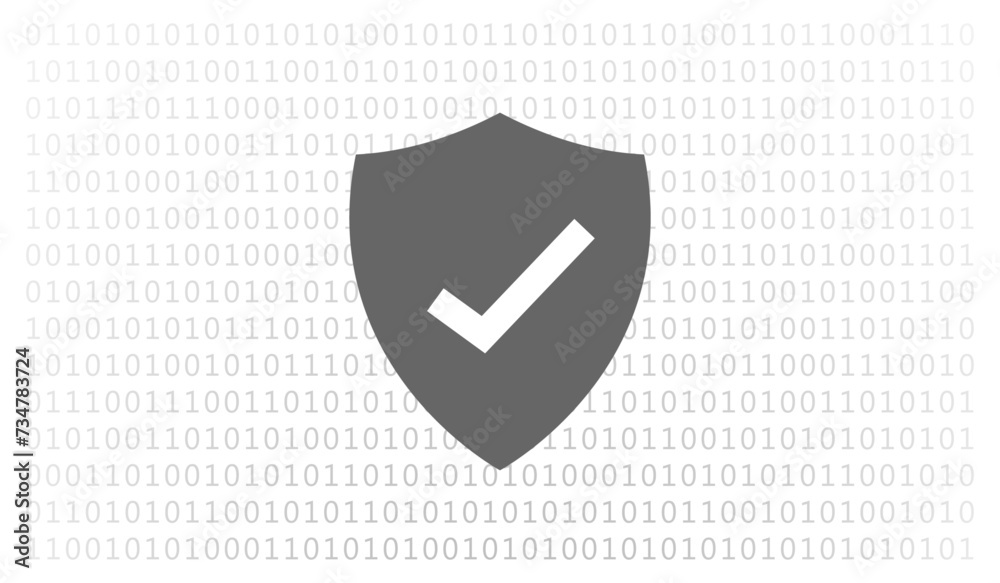 Secured icon. Checkmark and shield symbol. Network traffic, computer ...