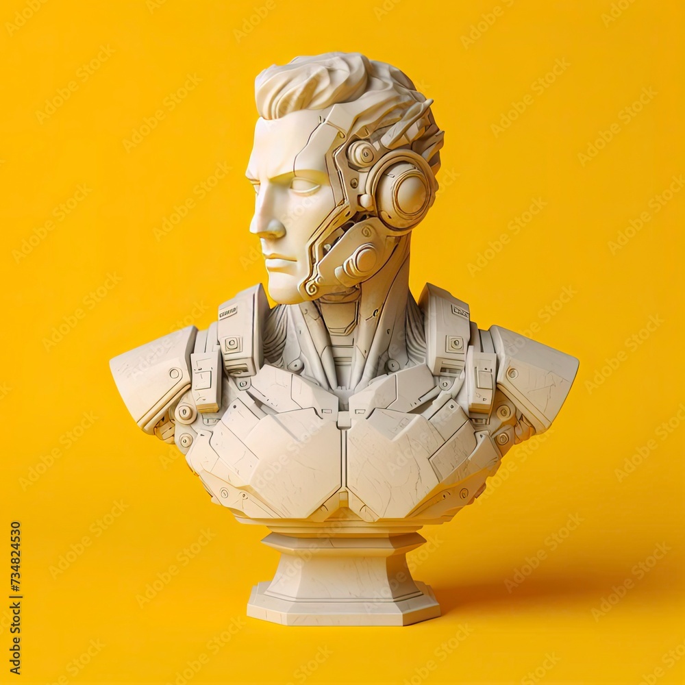 Ancient Robot Cyborg bust made of marble stone found in excavation ...