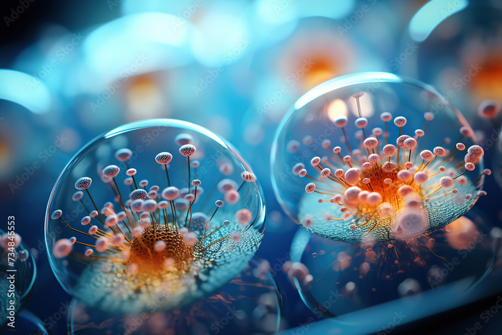 High-resolution, close-up view of various microscopic cells and ...